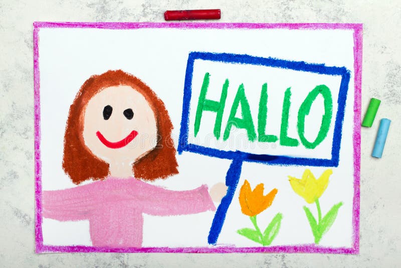 Smiling Boy Holding a White Sign with Word HELLO Stock Illustration ...