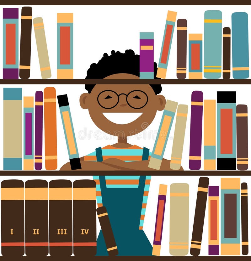 Little Reader in the Library Stock Vector - Illustration of little ...