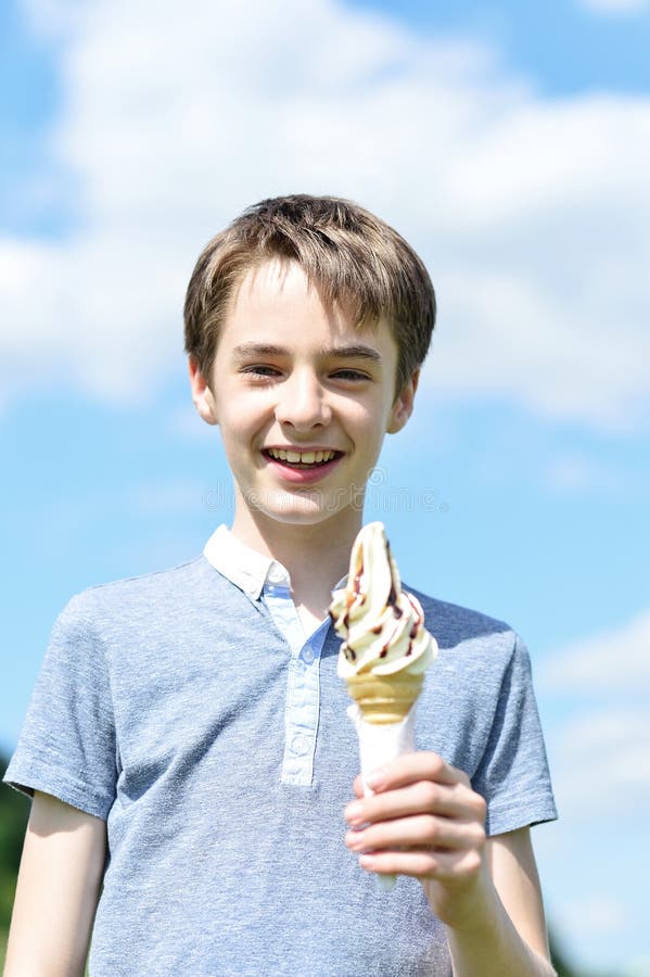 Smiling Boy Posing with an Ice Cream Stock Image - Image of child ...