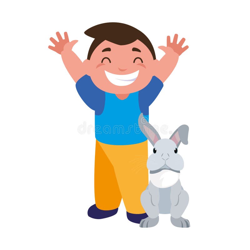 Smiling boy and rabbit stock vector. Illustration of cheerful - 141257291