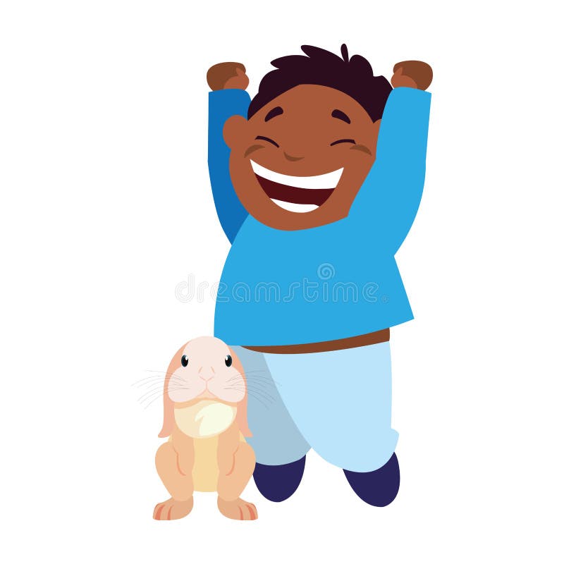 Smiling boy and rabbit stock vector. Illustration of beautiful - 141257272