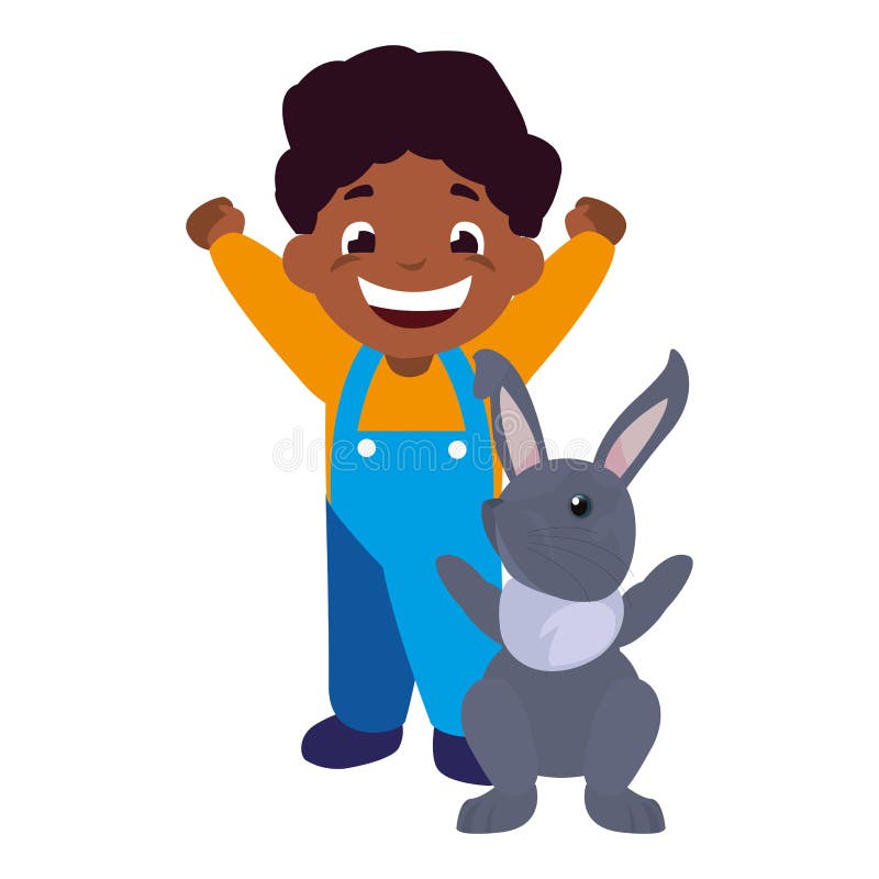 Smiling boy and rabbit stock vector. Illustration of decoration - 141258142