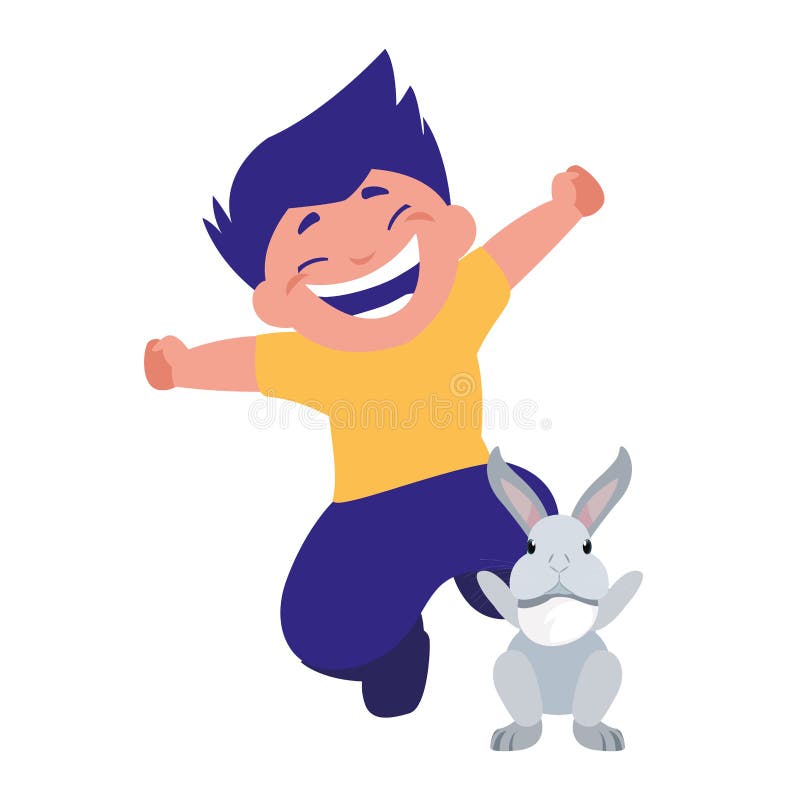 Smiling boy and rabbit stock vector. Illustration of childhood - 141258217
