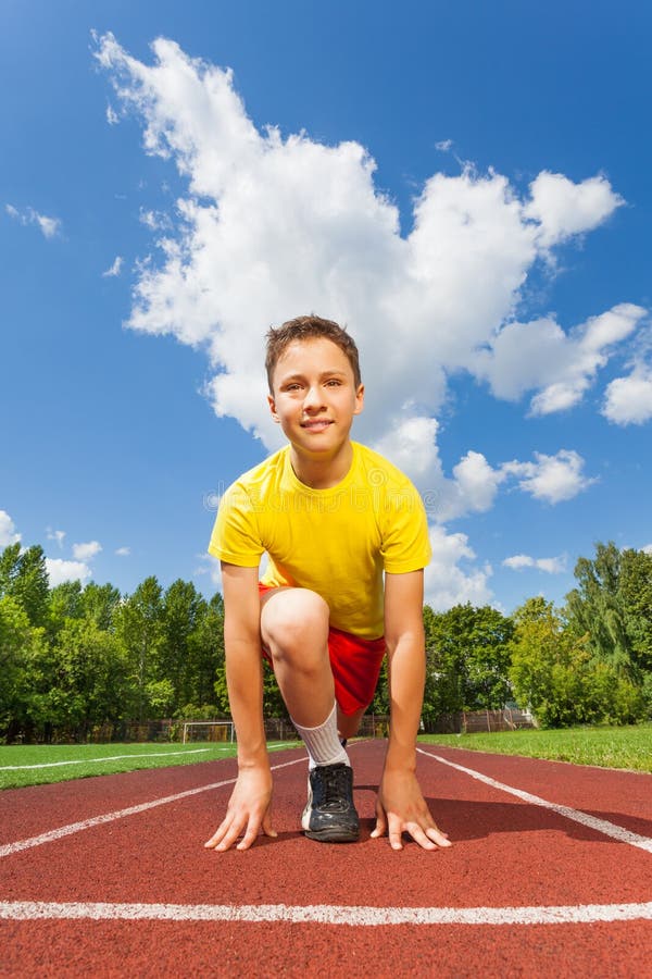 Smiling Boy in Ready Position To Run Marathon Stock Photo - Image of ...