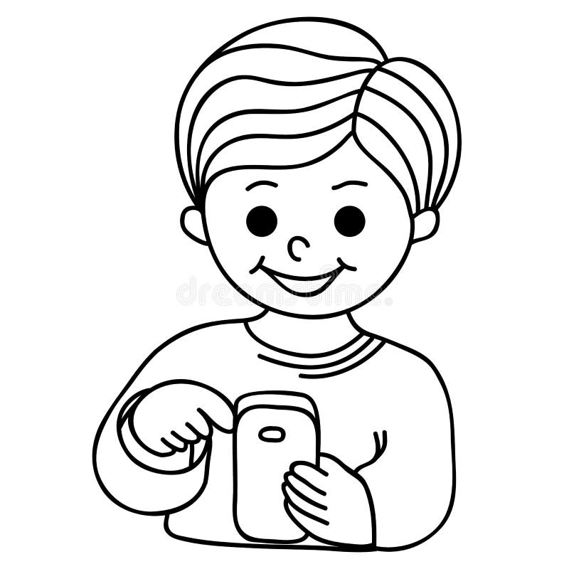 Smiling Boy Texting with Cellular Phone Stock Vector - Illustration of ...