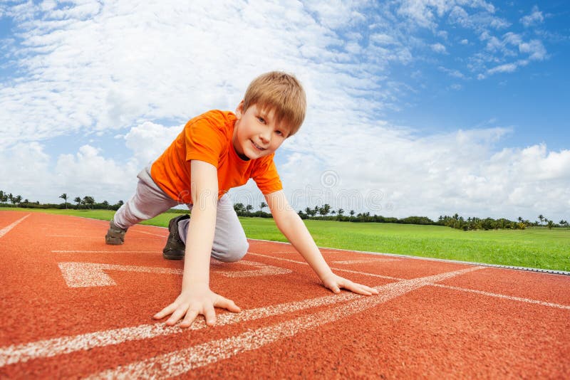 Smiling Boy in Uniform on the Start Ready To Run Stock Image - Image of ...