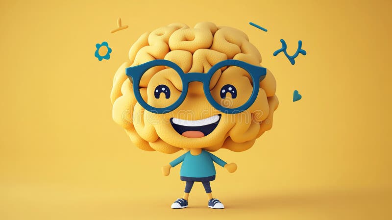 Smiling Brain Character with Glasses Stock Illustration - Illustration ...