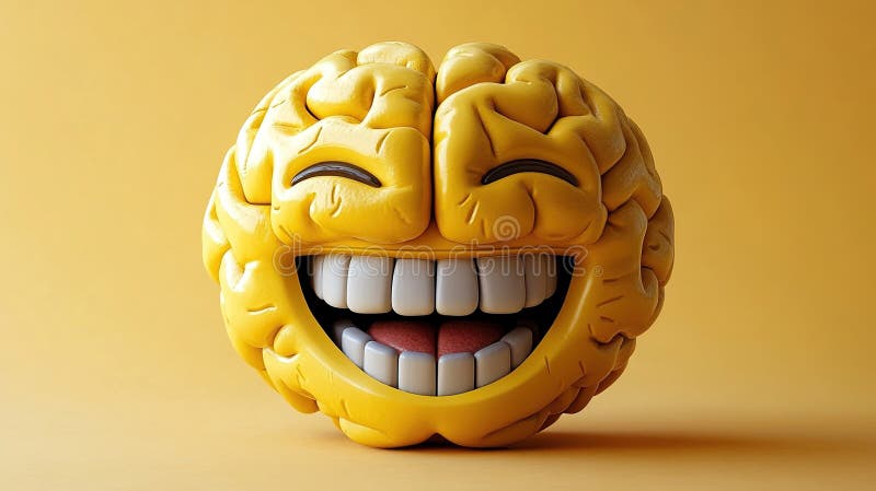 Smiling brain emoji stock illustration. Illustration of happy - 377583240