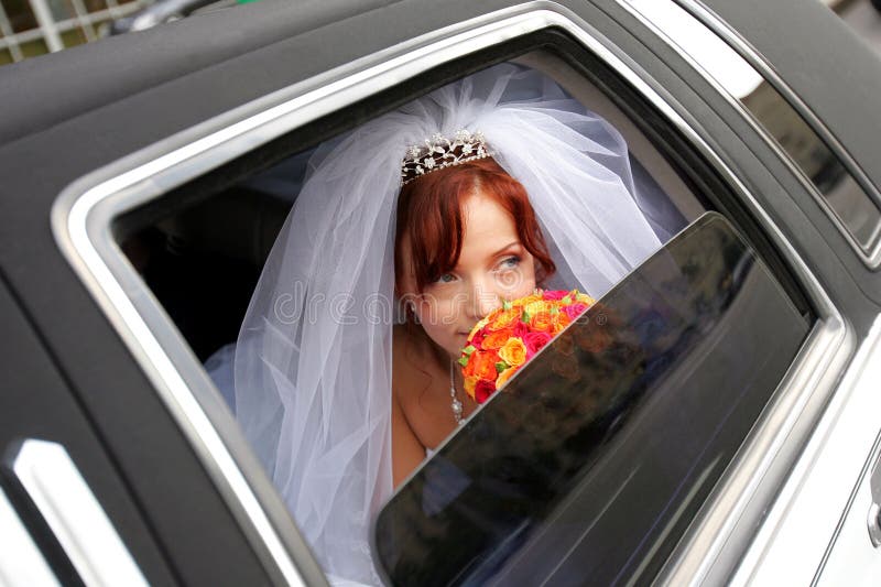 Bride Exiting Wedding Car Limo Stock Image - Image of limousine, love ...
