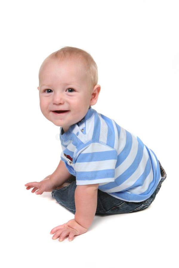 Smiling Bright Baby Boy Sitting and Looking Back Stock Photo - Image of ...