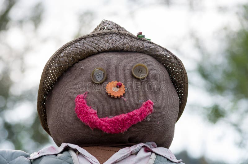 Smiling brown scarecrow stock photo. Image of hair, straw - 46922932