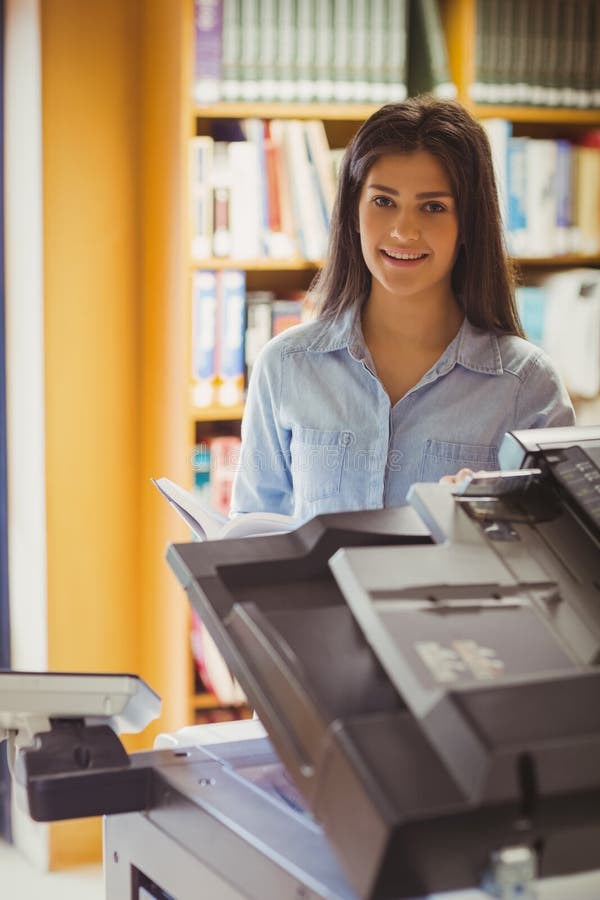 Smiling Brunette Student Making a Copy Stock Photo - Image of research ...