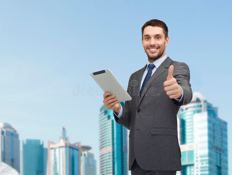 Smiling Buisnessman with Tablet Pc Computer Stock Image - Image of ...