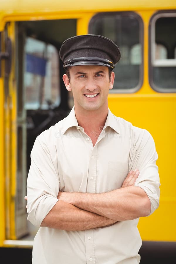 Smiling Bus Driver Looking at Camera Stock Image - Image of elementary ...