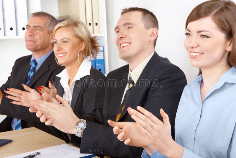 Smiling Business Group Clapping Hands Stock Image - Image of friendly ...