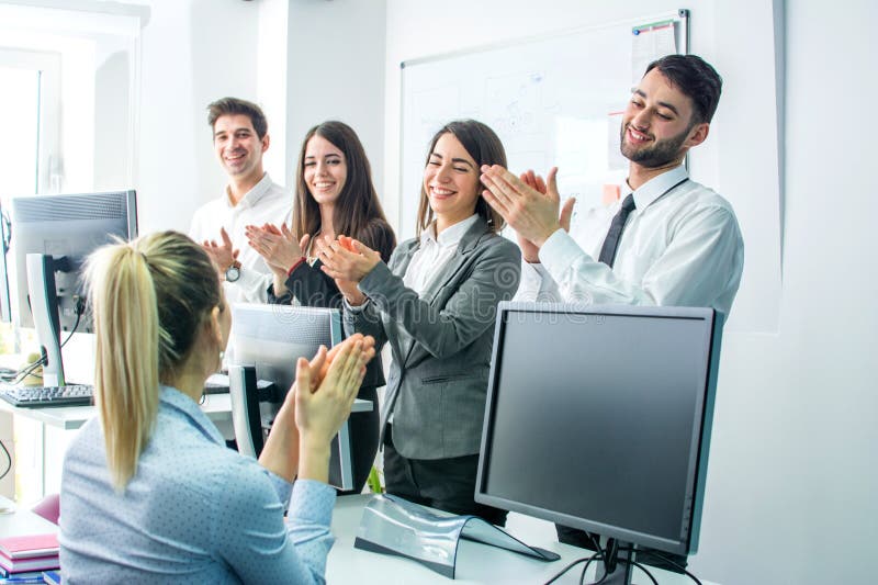 Smiling Business Group Clapping Hands at the Meeting. Stock Photo ...