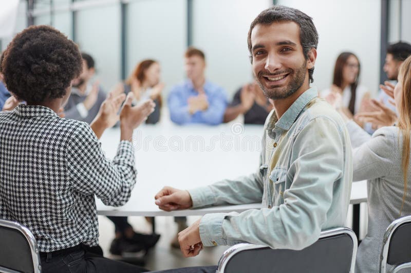 Smiling Business Group of Office Workers, Executive Board Members or ...