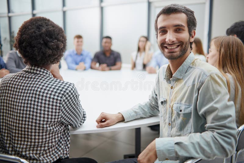 Smiling Business Group of Office Workers, Executive Board Members or ...