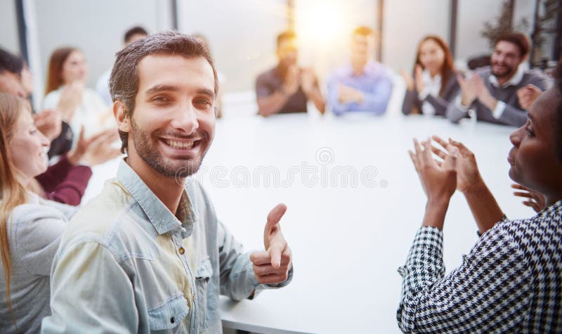 Smiling Business Group of Office Workers, Executive Board Members or ...