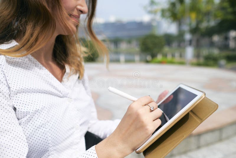 Woman Signing Online Documents Stock Photo - Image of connection ...
