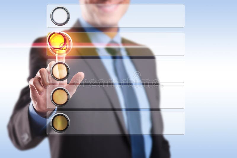 Business Man Pushing a Play Button Stock Photo - Image of people, pause ...