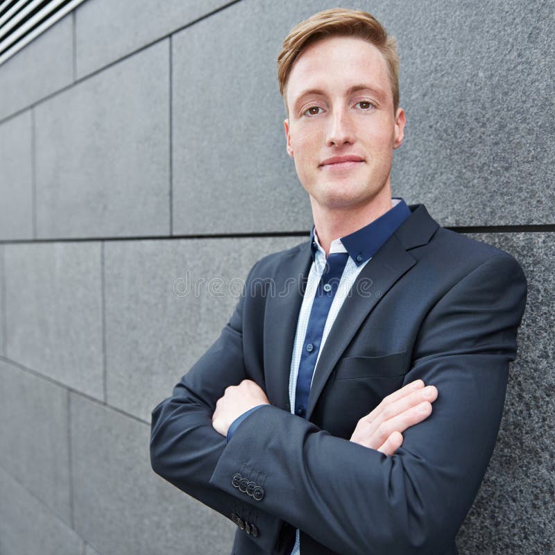 Smiling Business Man with His Arms Stock Photo - Image of head ...