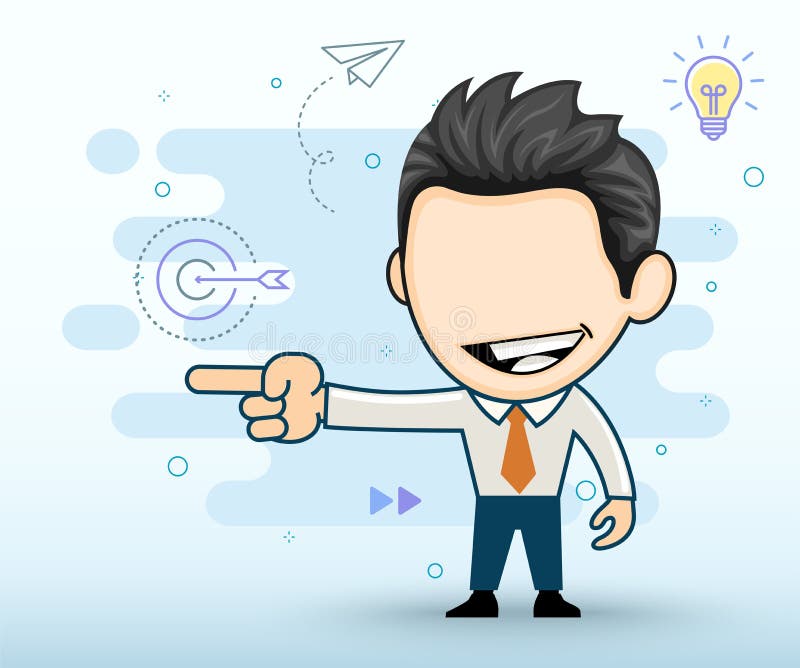 Smiling Business Man Pointing in a Direction in Cartoon Style Stock ...