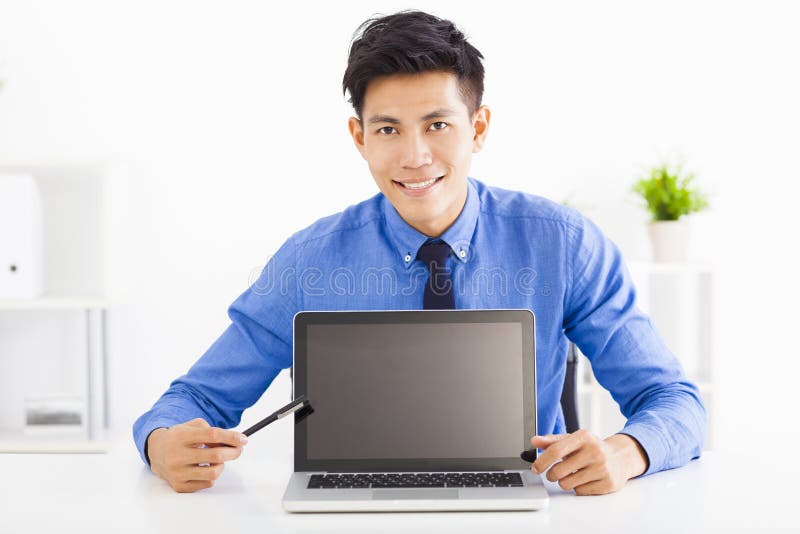 Laptop with Blue Screen in Office Stock Image - Image of design, office ...