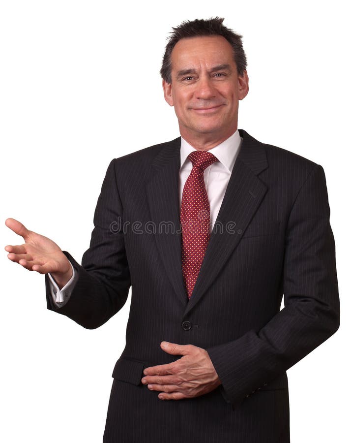Smiling Business Man In Suit Gesturing Welcome Stock Image Image Of