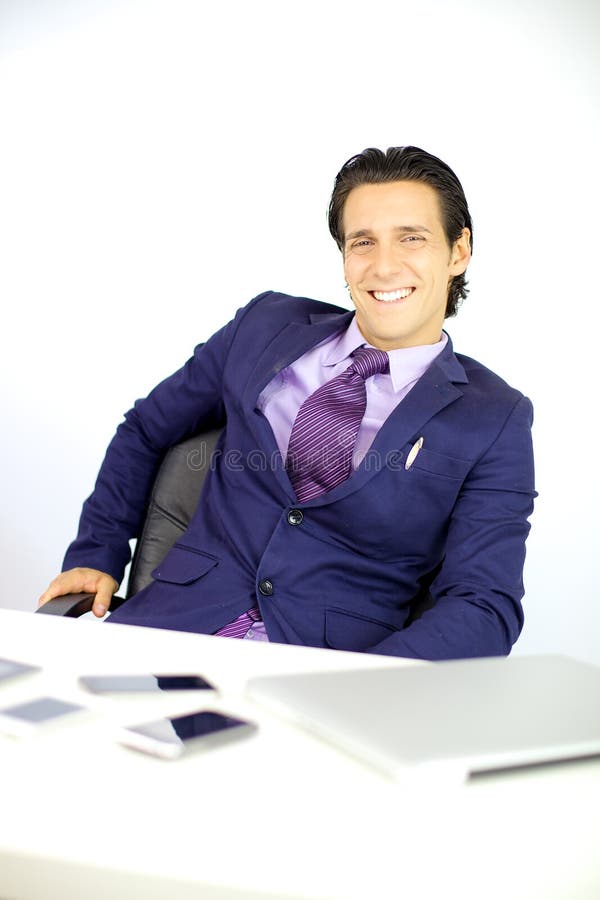 Smiling Business Man Surrounded by Technology Stock Image - Image of ...