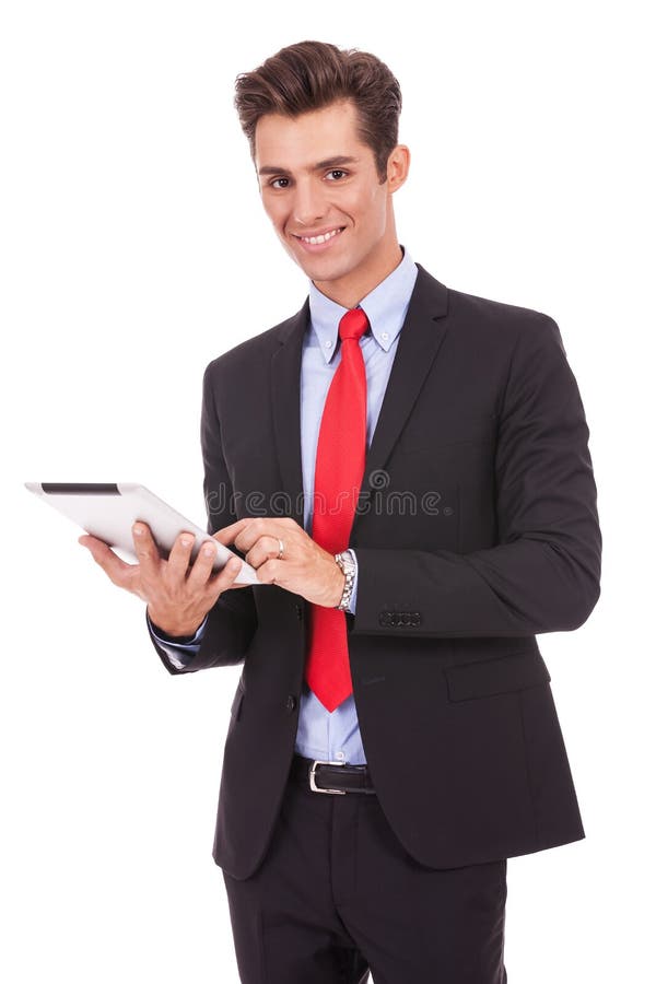 Smiling Business Man Using His Tablet Pad Stock Image - Image of ...