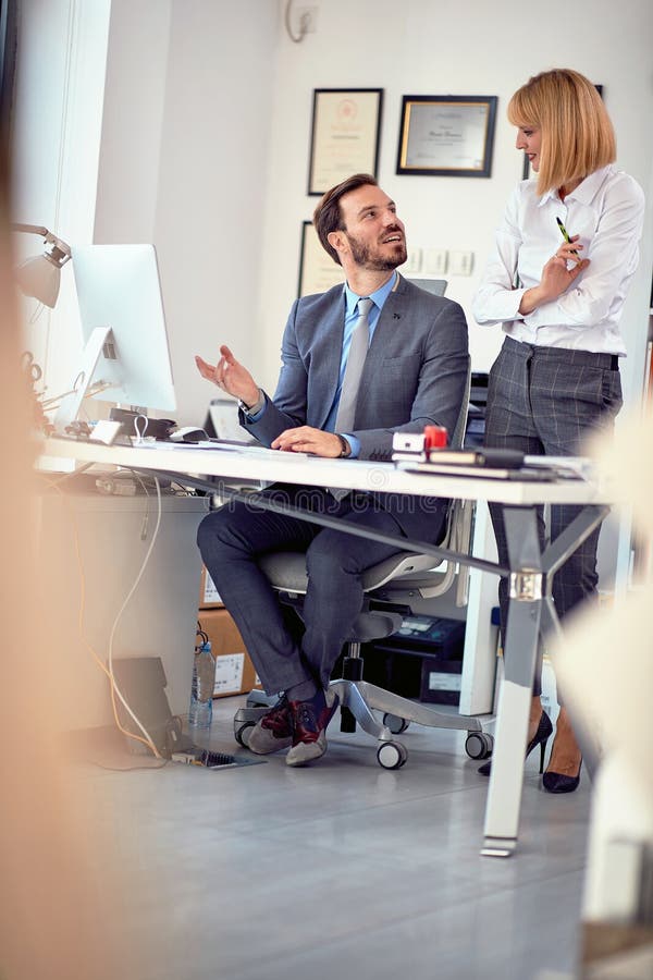 Business Man at Office with Employees Working Stock Image - Image of ...