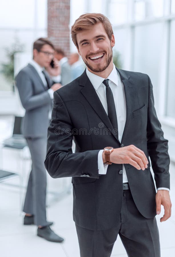 Smiling Business Men Standing in the Office Stock Image - Image of ...