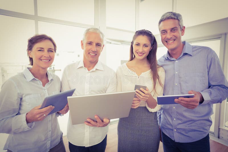 Smiling Business People With Electronic Devices Stock Image Image Of