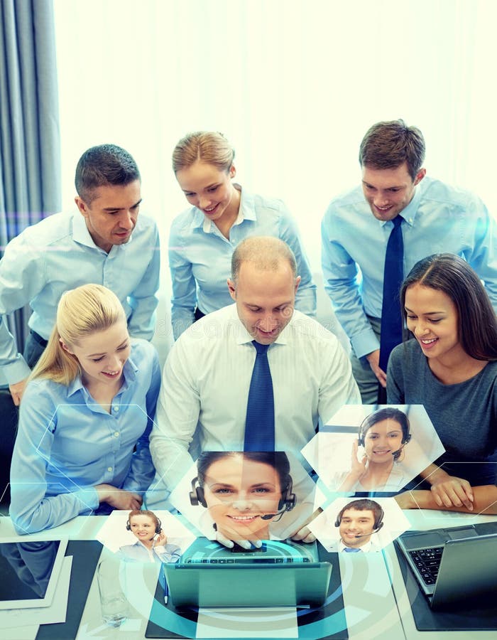 Smiling Business People with Laptop in Office Stock Image - Image of ...
