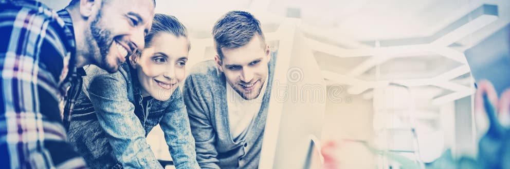 Business People Looking at Computer in Office Stock Photo - Image of ...
