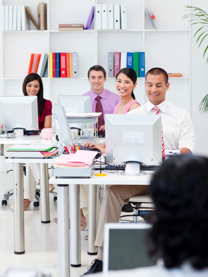 Smiling Business People Working at Computers Stock Photo - Image of ...