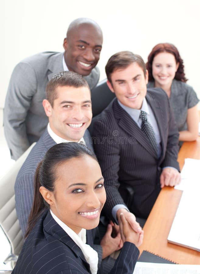 Smiling Business Team in a Meeting Stock Image - Image of casual ...