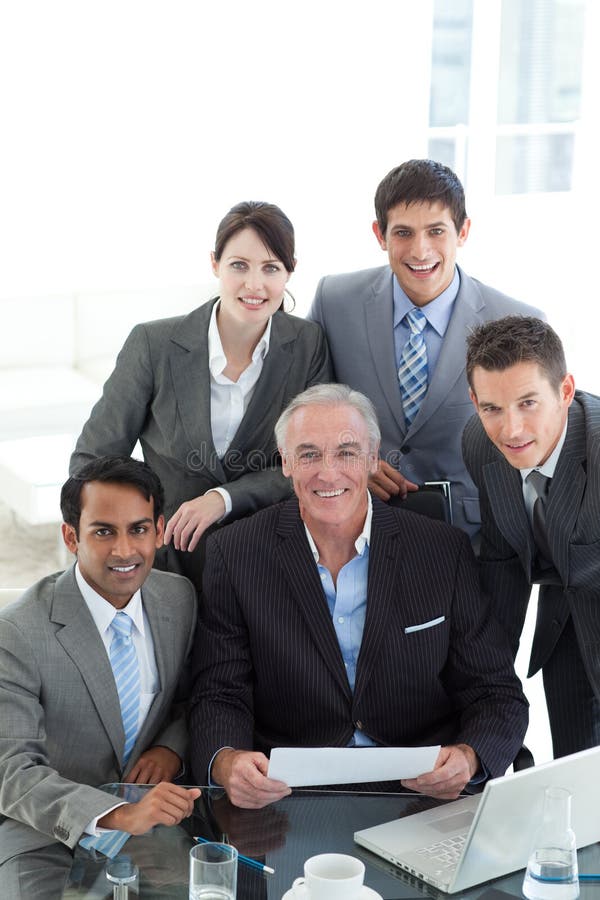 Smiling Business Team Working at a Computer Stock Image - Image of ...