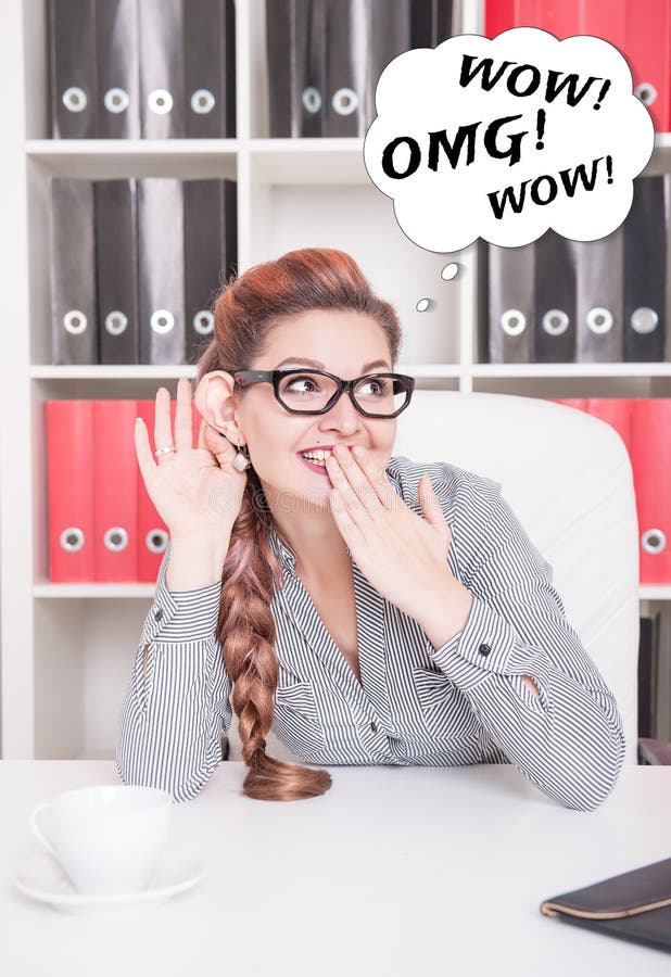 Smiling Business Woman with Big Ear Eavesdrop Stock Image - Image of ...
