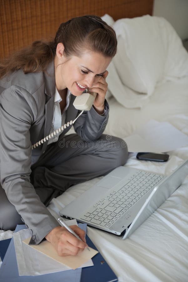Smiling Business Woman Having Working Phone Calls Stock Photo - Image ...