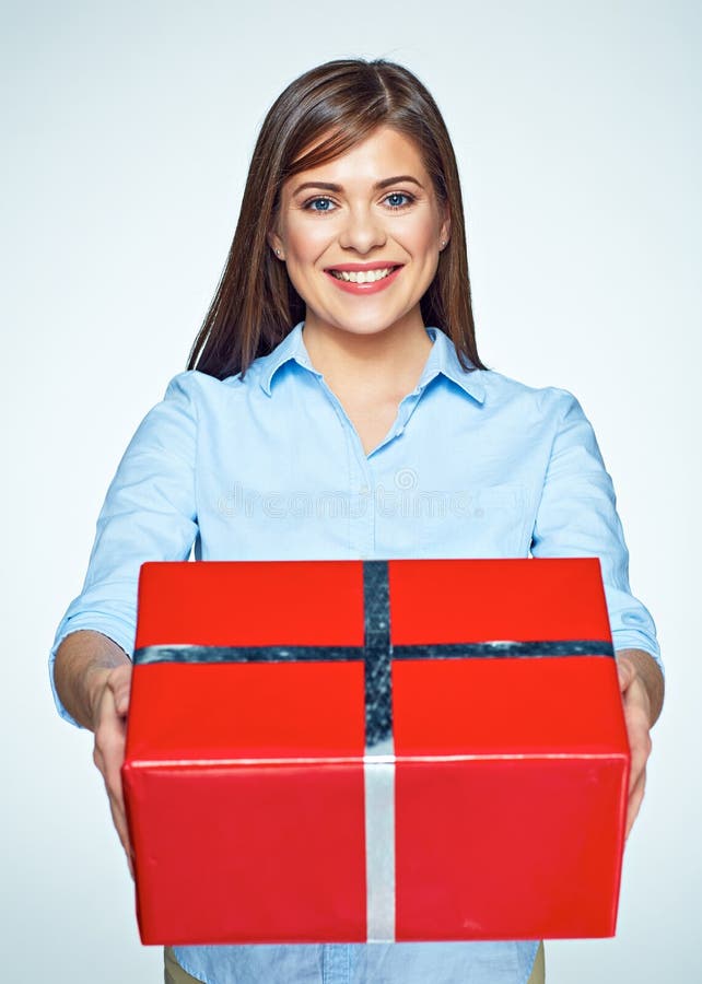 Smiling Business Woman Hold Gift Box. Stock Image - Image of caucasian ... Smiling Business Woman Hold Gift Box. Stock Image - Image of caucasian ...