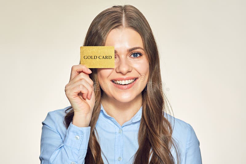 Smiling Business Woman Holding Credit Gold Card. Stock Image - Image of ... Smiling Business Woman Holding Credit Gold Card. Stock Image - Image of ...