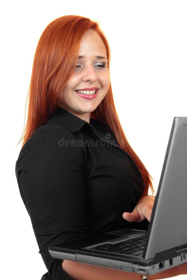 Smiling Business Woman with Laptop Stock Photo - Image of center ...