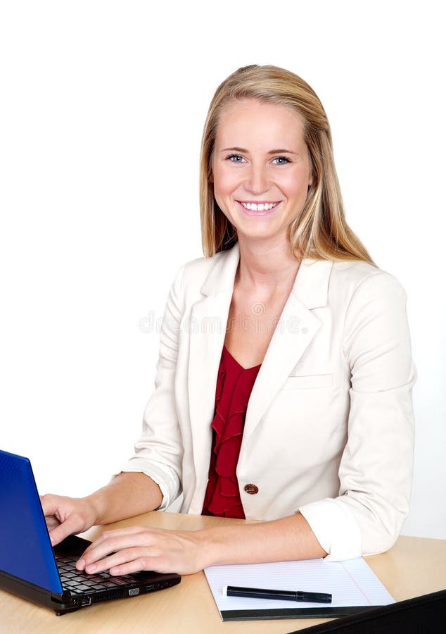 Smiling Business Woman with Laptop Computer Stock Photo - Image of ...
