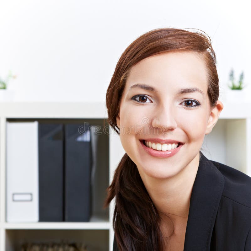 Smiling Business Woman in Office Stock Photo - Image of listen, people ...