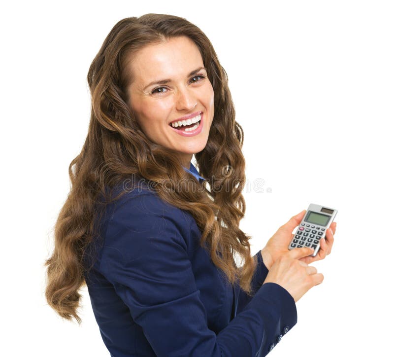 Smiling Business Woman Using Calculator Stock Image - Image of ...