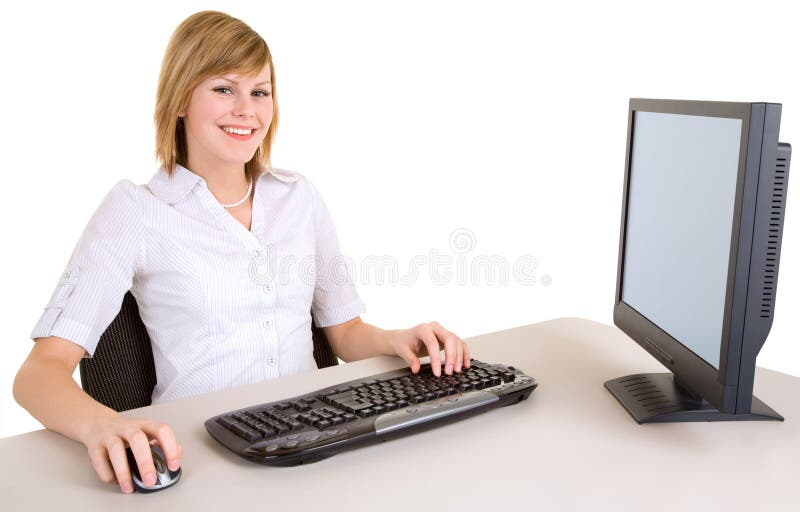 Smiling Business Woman Working on a Computer Stock Photo - Image of ...