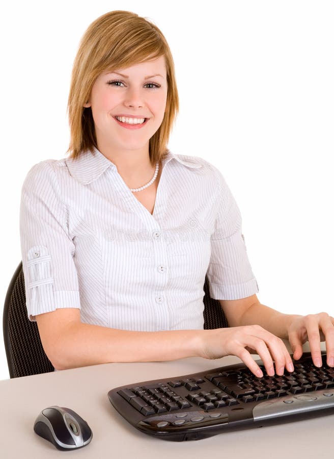 Smiling Business Woman Working on a Computer Stock Photo - Image of ...