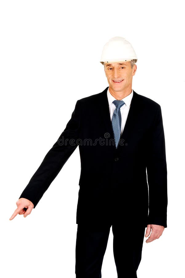 Smiling Businessman Hard Hat Pointing Down Stock Photos - Free ...